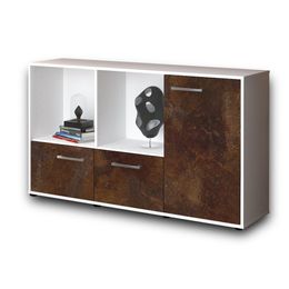 Stil.Zeit Sideboard Dolcia | Korpus Weiß | Rost mit Griffen (136x79x35cm)