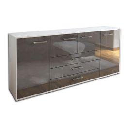 Stil.Zeit Sideboard Eliana | Korpus Weiß | Grau mit Griffen (180x79x35cm)