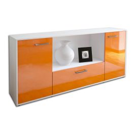Stil.Zeit Sideboard Ella | Korpus Weiß | Orange mit Griffen (180x79x35cm)