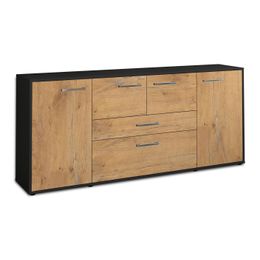 Stil.Zeit Sideboard Elisa | Korpus Anthrazit | Eiche mit Griffen (180x79x35cm)