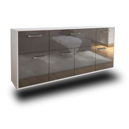 Stil.Zeit Sideboard Roseville | Korpus Weiß | Grau hängend mit Griffen (180x79x35cm)