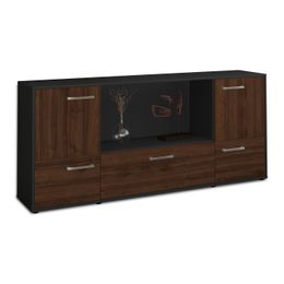 Stil.Zeit Sideboard Elvezia | Korpus Anthrazit | Walnuss mit Griffen (180x79x35cm)