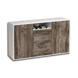 Stil.Zeit Sideboard Dimphi | Korpus Weiß | Treibholz mit Griffen (136x79x35cm)