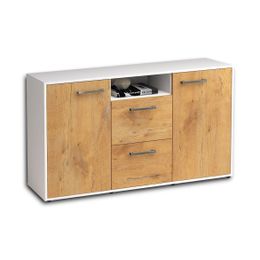 Stil.Zeit Sideboard Dimphi | Korpus Weiß | Eiche mit Griffen (136x79x35cm)