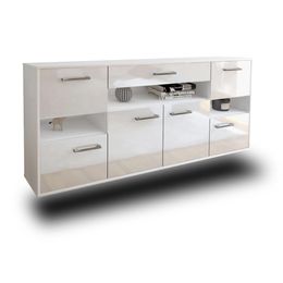 Stil.Zeit Sideboard Downey | Korpus Weiß | Weiß hängend mit Griffen (180x79x35cm)