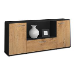 Stil.Zeit Sideboard Ella | Korpus Anthrazit | Eiche mit Griffen (180x79x35cm)