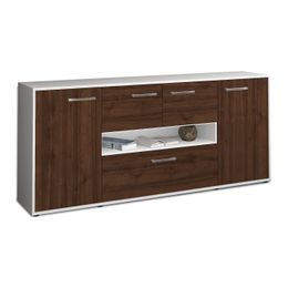 Stil.Zeit Sideboard Elisabetta | Korpus Weiß | Walnuss mit Griffen (180x79x35cm)