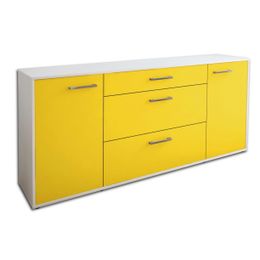 Stil.Zeit Sideboard Eleonora | Korpus Weiß | Gelb mit Griffen (180x79x35cm)