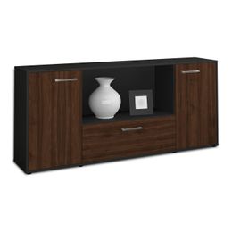 Stil.Zeit Sideboard Ella | Korpus Anthrazit | Walnuss mit Griffen (180x79x35cm)