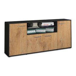 Stil.Zeit Sideboard Elsita | Korpus Anthrazit | Eiche mit Griffen (180x79x35cm)