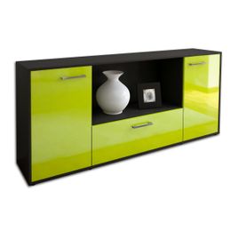 Stil.Zeit Sideboard Ella | Korpus Anthrazit | Gruen mit Griffen (180x79x35cm)