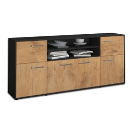 Stil.Zeit Sideboard Emilia | Korpus Anthrazit | Eiche mit Griffen (180x79x35cm)