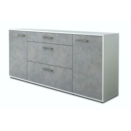 Stil.Zeit Sideboard Eleonora | Korpus Weiß | Beton mit Griffen (180x79x35cm)