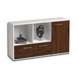 Stil.Zeit Sideboard Dolcia | Korpus Weiß | Walnuss mit Griffen (136x79x35cm)