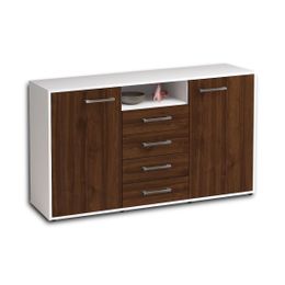 Stil.Zeit Sideboard Donnice | Korpus Weiß | Walnuss mit Griffen (136x79x35cm)