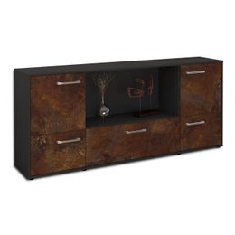 Stil.Zeit Sideboard Elvezia | Korpus Anthrazit | Rost mit Griffen (180x79x35cm)