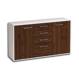 Stil.Zeit Sideboard Donatella | Korpus Weiß | Walnuss mit Griffen (136x79x35cm)