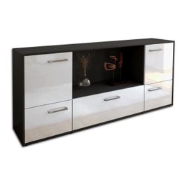 Stil.Zeit Sideboard Elvezia | Korpus Anthrazit | Weiß mit Griffen (180x79x35cm)