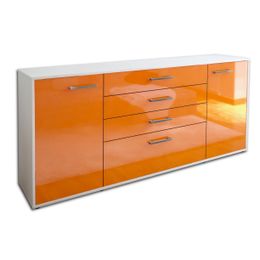 Stil.Zeit Sideboard Eleni | Korpus Weiß | Orange mit Griffen (180x79x35cm)