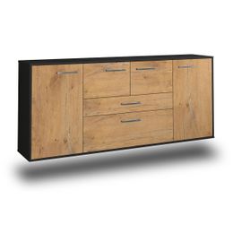 Stil.Zeit Sideboard Orange | Korpus Anthrazit | Eiche hängend mit Griffen (180x79x35cm)