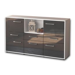 Stil.Zeit Sideboard Dominika | Korpus Weiß | Grau mit Griffen (136x79x35cm)