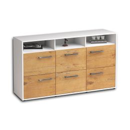 Stil.Zeit Sideboard Dilara | Korpus Weiß | Eiche mit Griffen (136x79x35cm)