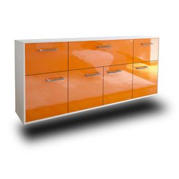 Stil.Zeit Sideboard Roseville | Korpus Weiß | Orange hängend mit Griffen (180x79x35cm)