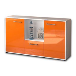 Stil.Zeit Sideboard Dhonna | Korpus Weiß | Orange mit Griffen (136x79x35cm)