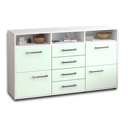 Stil.Zeit Sideboard Donabella | Korpus Weiß | Mint mit Griffen (136x79x35cm)