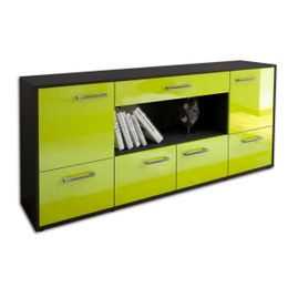 Stil.Zeit Sideboard ELSA | Korpus Anthrazit | Gruen mit Griffen (180x79x35cm)