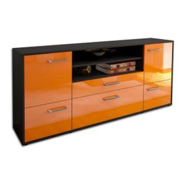 Stil.Zeit Sideboard Eluana | Korpus Anthrazit | Orange mit Griffen (180x79x35cm)