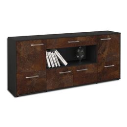 Stil.Zeit Sideboard ELSA | Korpus Anthrazit | Rost mit Griffen (180x79x35cm)