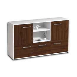 Stil.Zeit Sideboard Diellza | Korpus Weiß | Walnuss mit Griffen (136x79x35cm)