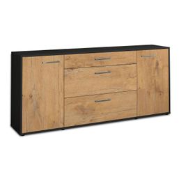 Stil.Zeit Sideboard Eleonora | Korpus Anthrazit | Eiche mit Griffen (180x79x35cm)