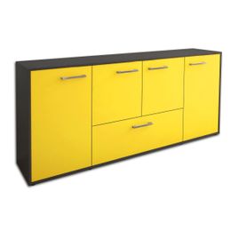 Stil.Zeit Sideboard Eli | Korpus Anthrazit | Gelb mit Griffen (180x79x35cm)