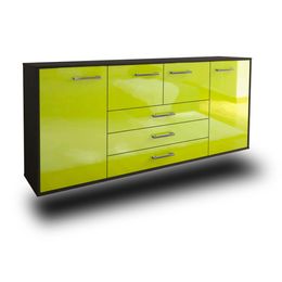 Stil.Zeit Sideboard Metairie | Korpus Anthrazit | Grün hängend mit Griffen (180x79x35cm)