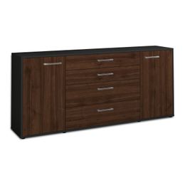 Stil.Zeit Sideboard Elettra | Korpus Anthrazit | Walnuss mit Griffen (180x79x35cm)