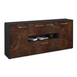 Stil.Zeit Sideboard Elisabetta | Korpus Anthrazit | Rost mit Griffen (180x79x35cm)