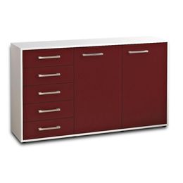 Stil.Zeit Sideboard Dorentina | Korpus Weiß | Bordeaux mit Griffen (136x79x35cm)