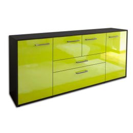 Stil.Zeit Sideboard Elisa | Korpus Anthrazit | Gruen mit Griffen (180x79x35cm)