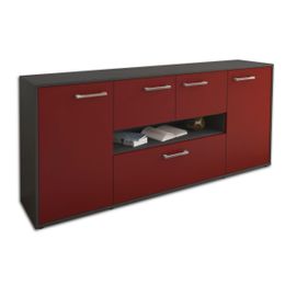 Stil.Zeit Sideboard Elisabetta | Korpus Anthrazit | Bordeaux mit Griffen (180x79x35cm)