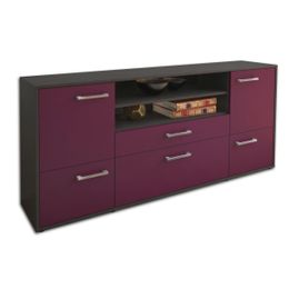 Stil.Zeit Sideboard Eluana | Korpus Anthrazit | Lila mit Griffen (180x79x35cm)