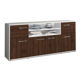 Stil.Zeit Sideboard Emilia | Korpus Weiß | Walnuss mit Griffen (180x79x35cm)