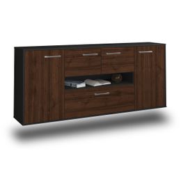 Stil.Zeit Sideboard Warren | Korpus Anthrazit | Walnuss hängend mit Griffen (180x79x35cm)