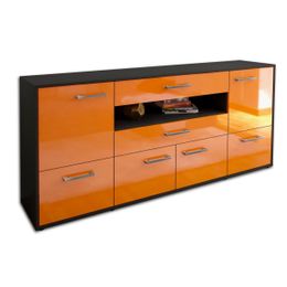 Stil.Zeit Sideboard Emely | Korpus Anthrazit | Orange mit Griffen (180x79x35cm)