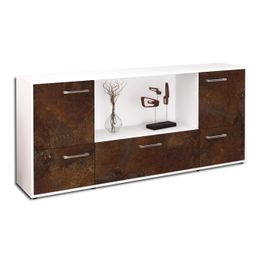 Stil.Zeit Sideboard Elvezia | Korpus Weiß | Rost mit Griffen (180x79x35cm)