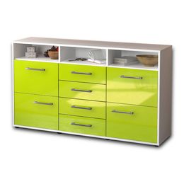 Stil.Zeit Sideboard Donabella | Korpus Weiß | Gruen mit Griffen (136x79x35cm)