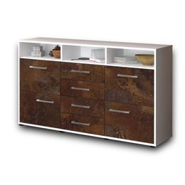 Stil.Zeit Sideboard Donabella | Korpus Weiß | Rost mit Griffen (136x79x35cm)