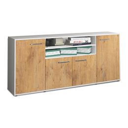 Stil.Zeit Sideboard Elsita | Korpus Weiß | Eiche mit Griffen (180x79x35cm)