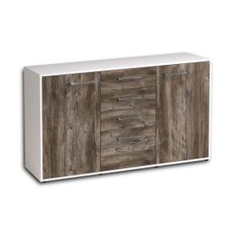 Stil.Zeit Sideboard Donatella | Korpus Weiß | Treibholz mit Griffen (136x79x35cm)